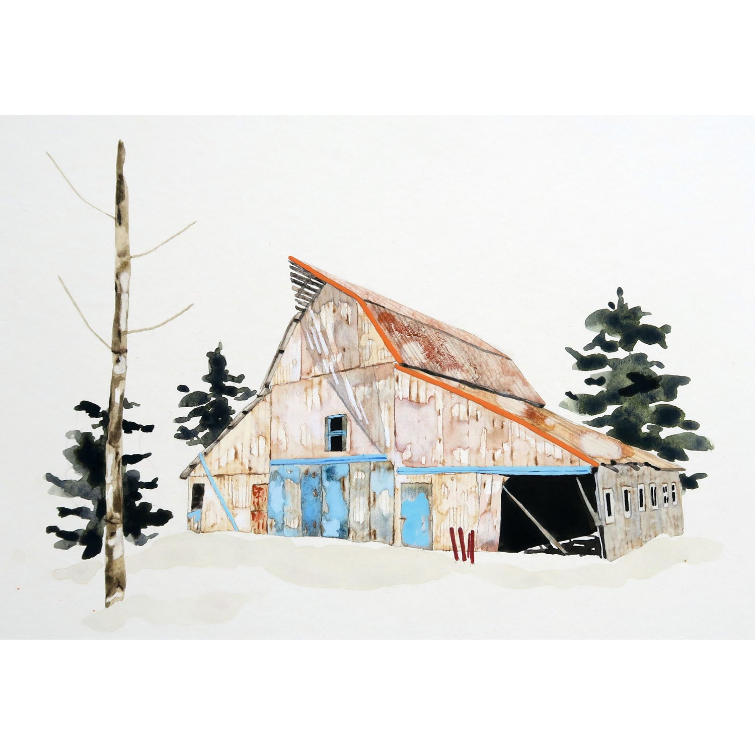 Gable Barn with Blue Doors by Kate Evans – Kobi & Teal
