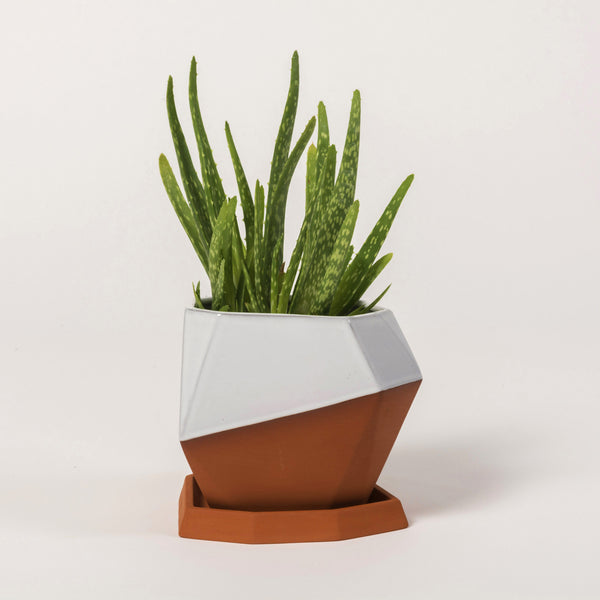 Small Geometric Pot Half-Glazed – Kobi & Teal